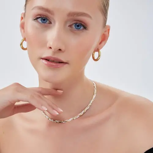 SPERO LONDON Sterling Silver Flat Necklace With Rose And Tones - Gold