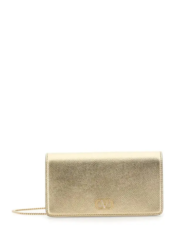 Valentino Garavani Metallic Leather Mini Bag With Vlogo Plaque And Rhinestones - Silver