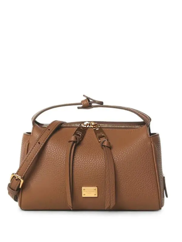 Dolce & Gabbana Vittoria Leather Tote Bag With Logo Plaque - Brown