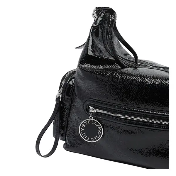 Stella McCartney Dartmoor Shoulder Bag With Shiny Wrinkled Effect - Black