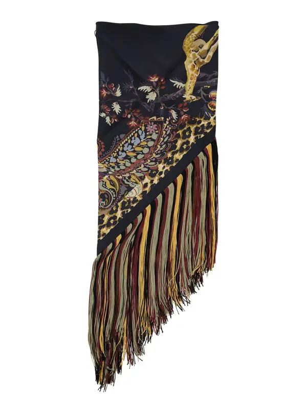 Etro Black Scarf With Fringed Edge Details In Silk For - White