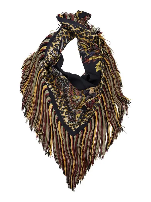 Etro Black Scarf With Fringed Edge Details In Silk For - White