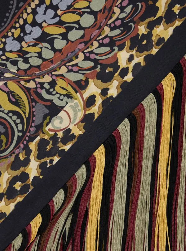 Etro Black Scarf With Fringed Edge Details In Silk For - White