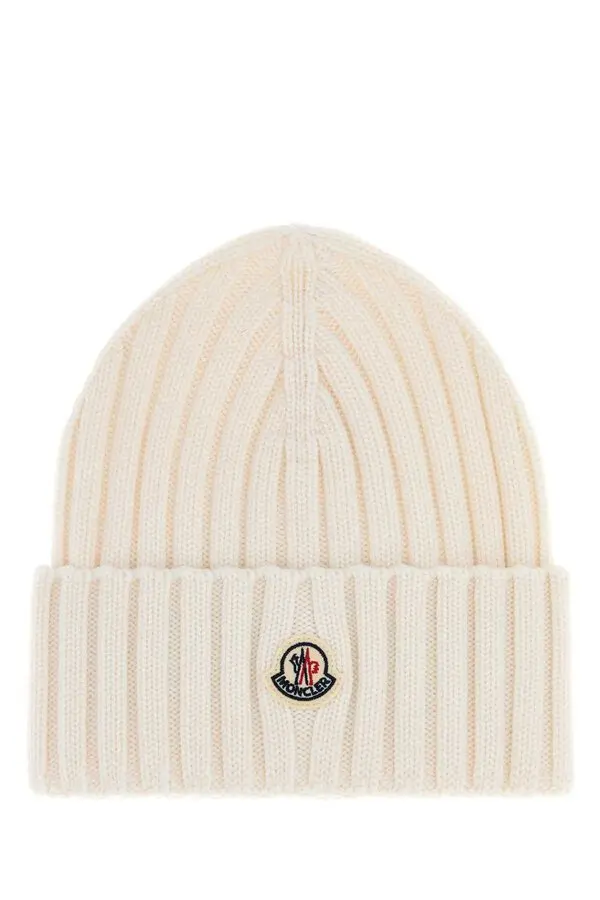 Moncler Ivory Wool Beanie Hat - White