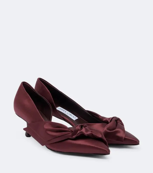 JIMMY CHOO Issy Bow-detail Satin Pumps - Burgundy
