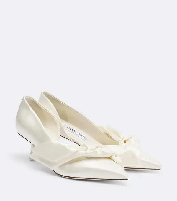 JIMMY CHOO Issy Bow Detail Satin Pumps - White