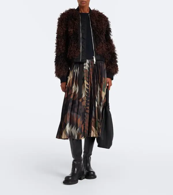 Sacai X A.p.c. Pleated Printed Midi Skirt
