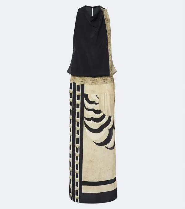 SIR. Sona Printed Silk Maxi Dress - Beige