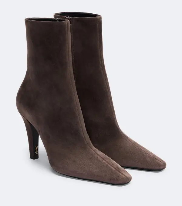 Saint Laurent Jill Suede Pointed Toe Ankle Boots - Brown