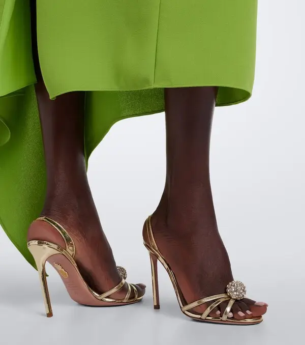 AQUAZZURA Crystal Embellished Slingback Sandals - Gold
