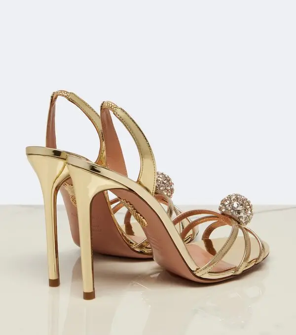AQUAZZURA Crystal Embellished Slingback Sandals - Gold
