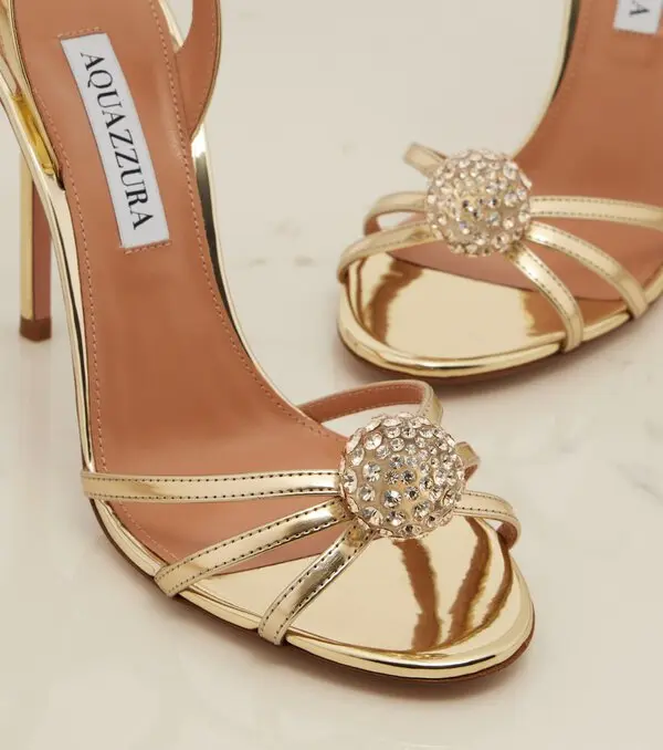 AQUAZZURA Crystal Embellished Slingback Sandals - Gold