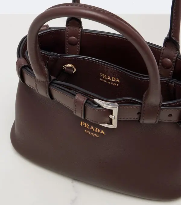 Prada Buckled Small Leather Top-handle Bag - Brown