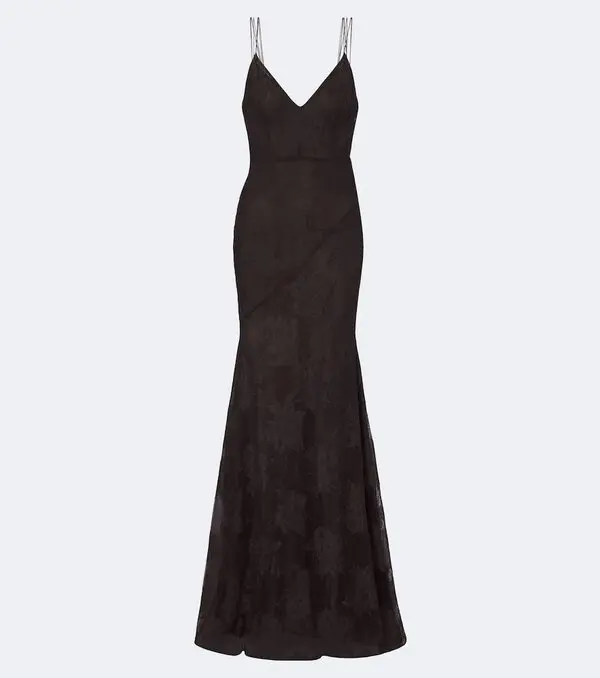Alex Perry Lace Gown Cacao - Brown