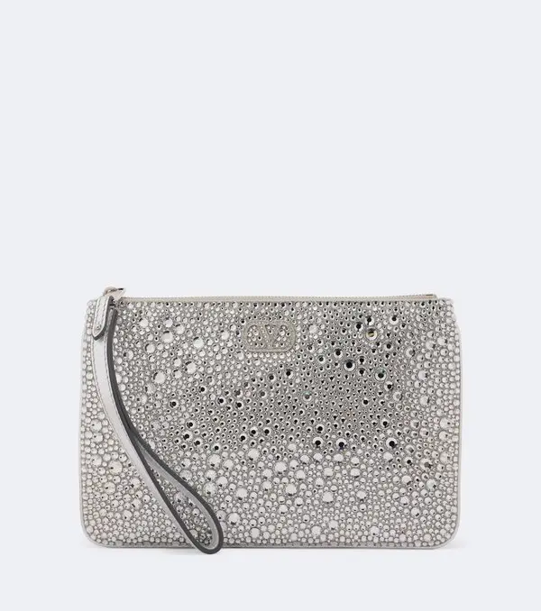 Valentino Garavani Vlogo Swarovski®-embellished Pouch - Silver