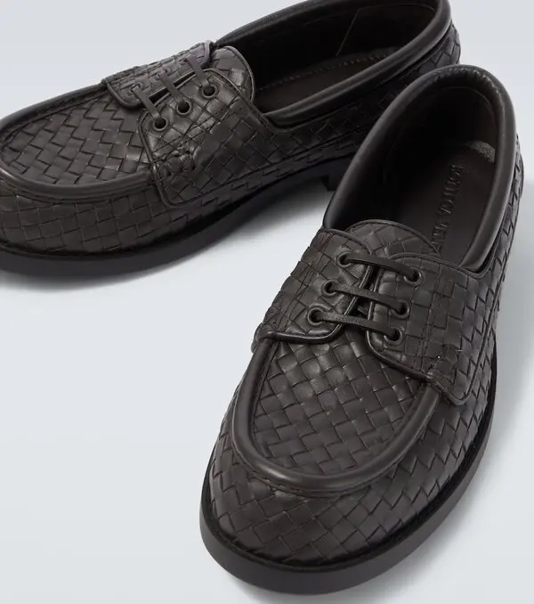 Bottega Veneta Pier Intrecciato Leather Boat Shoes - Brown