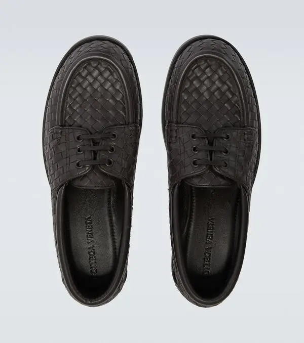 Bottega Veneta Pier Intrecciato Leather Boat Shoes - Brown
