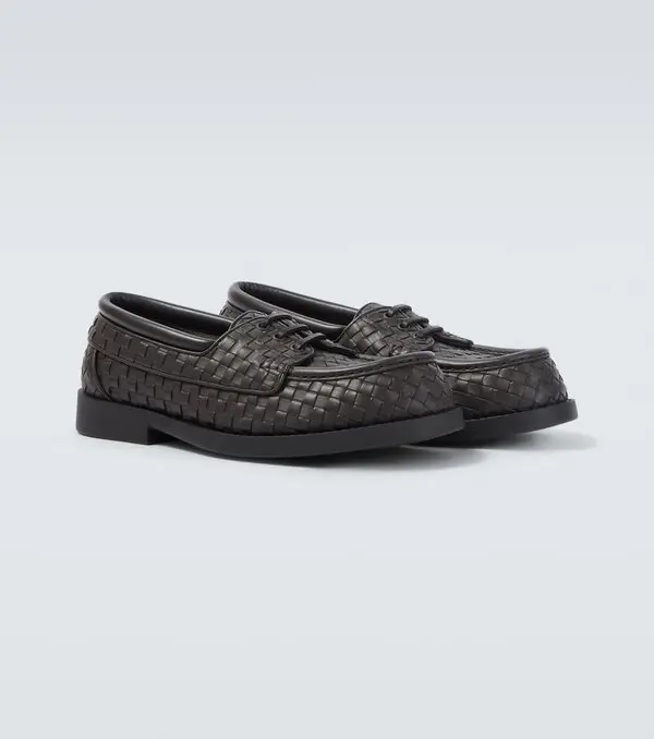 Bottega Veneta Pier Intrecciato Leather Boat Shoes - Brown