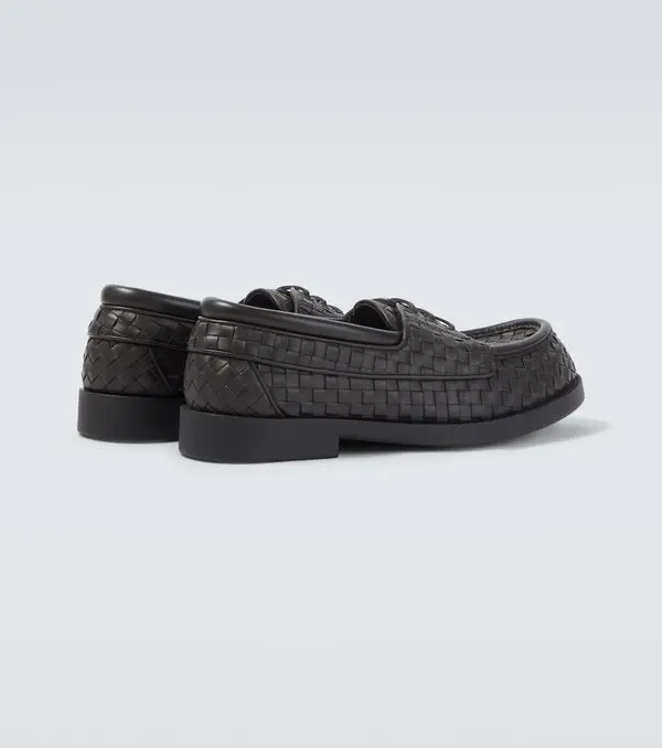 Bottega Veneta Pier Intrecciato Leather Boat Shoes - Brown