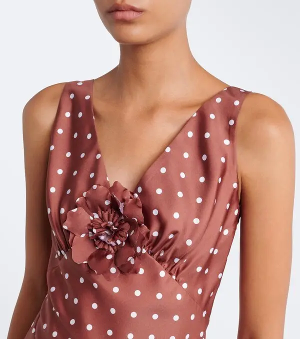 RODARTE Floral-appliqué Polka-dot Silk Twill Mini Dress - Brown