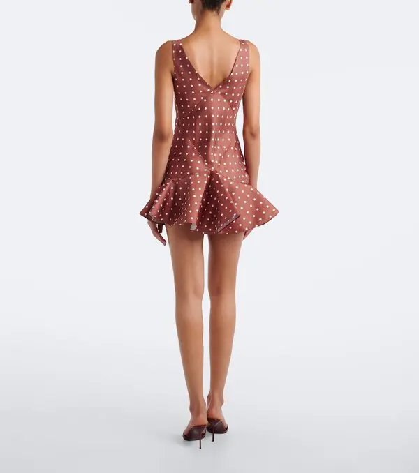RODARTE Floral-appliqué Polka-dot Silk Twill Mini Dress - Brown