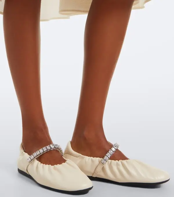 JIMMY CHOO Jade Embellished Leather Mary Jane Flats