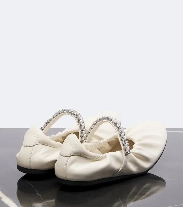JIMMY CHOO Jade Embellished Leather Mary Jane Flats