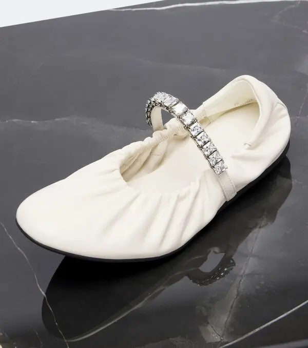 JIMMY CHOO Jade Embellished Leather Mary Jane Flats