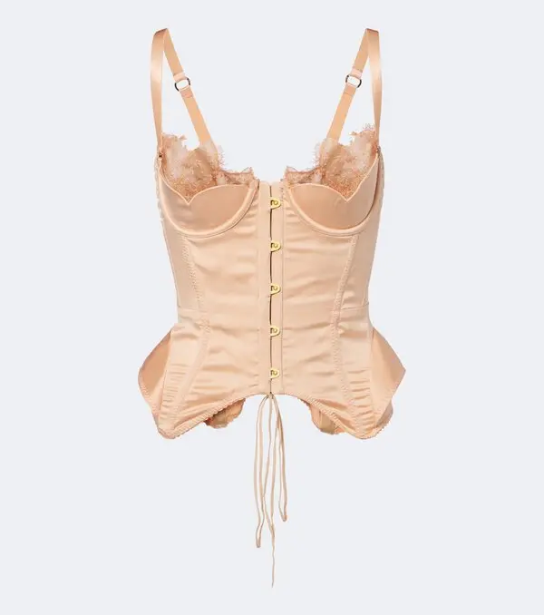 MARIA LUCIA HOHAN Lace-trimmed Silk-blend Corset - Pink