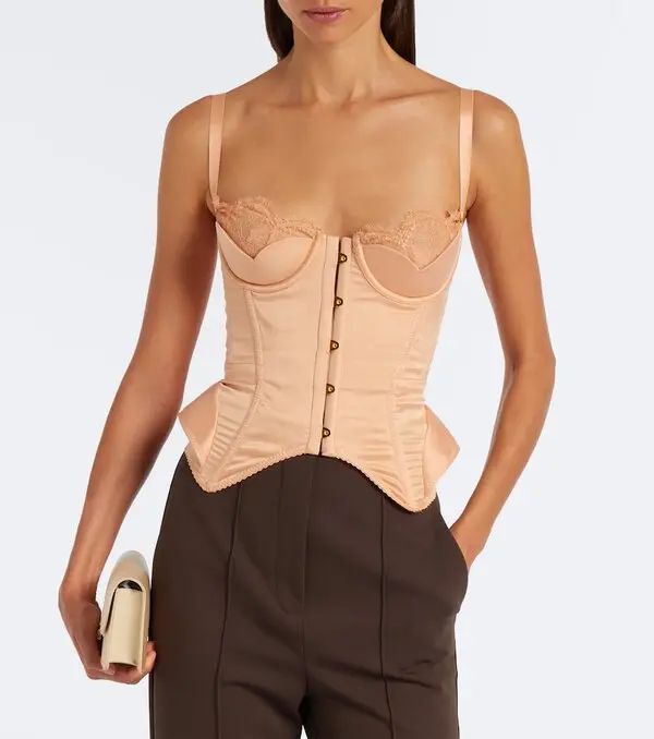 MARIA LUCIA HOHAN Lace-trimmed Silk-blend Corset