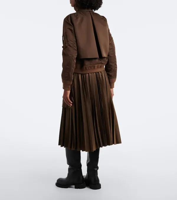 Sacai Pleated Twill Midi Skirt
