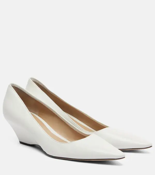 THE ROW Liisa Leather Pointed Toe Wedge Heels - White