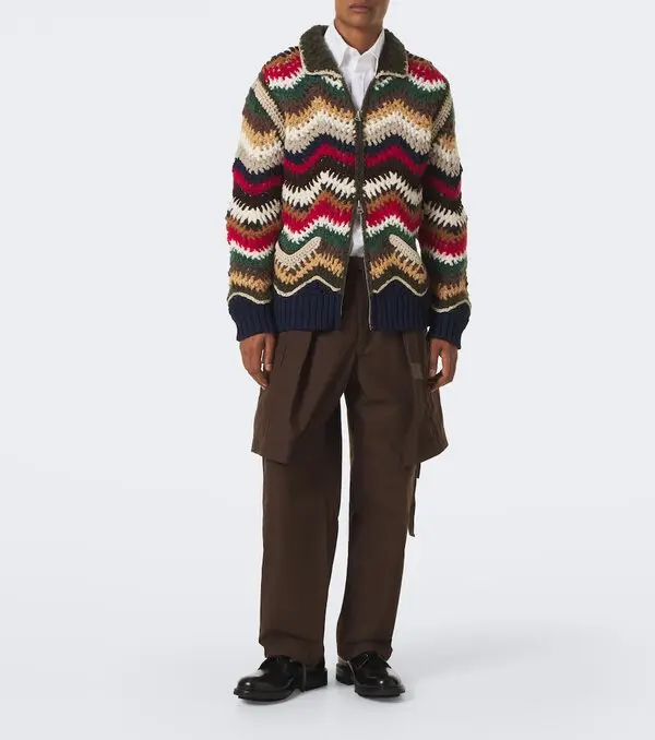 Sacai Chevron Wool, Mohair, And Silk-blend Cardigan