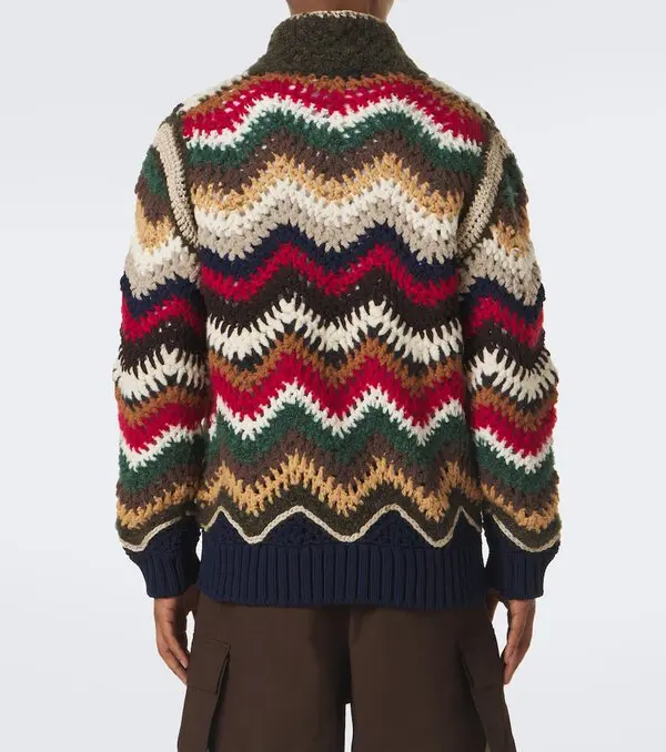 Sacai Chevron Wool, Mohair, And Silk-blend Cardigan