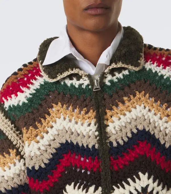 Sacai Chevron Wool, Mohair, And Silk-blend Cardigan