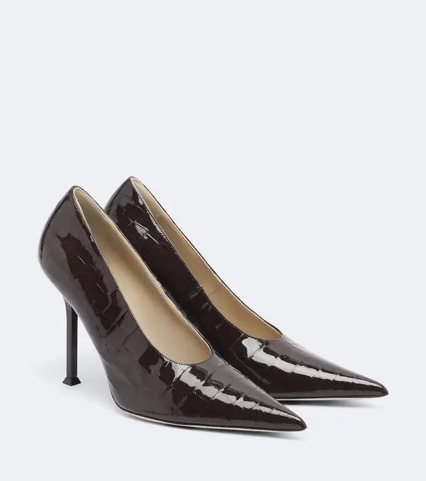 CHRISTEN Helix Croc-effect Patent Leather Pumps - Brown