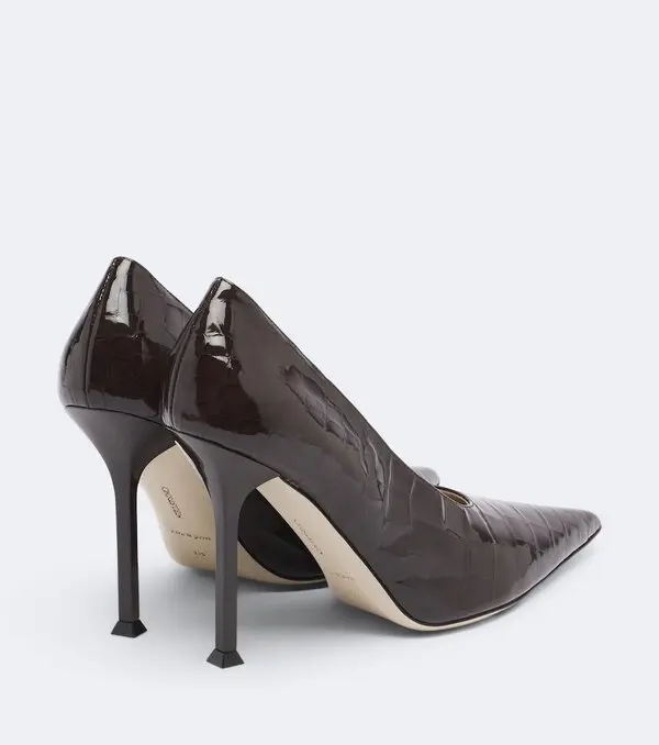 CHRISTEN Helix Croc-effect Patent Leather Pumps - Brown