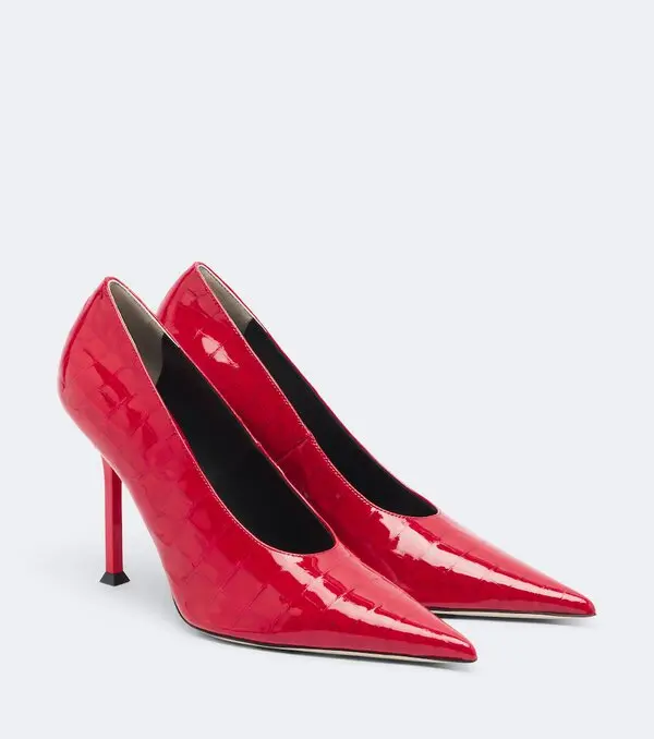 CHRISTEN Helix Croc-effect Patent Leather Pumps - Red