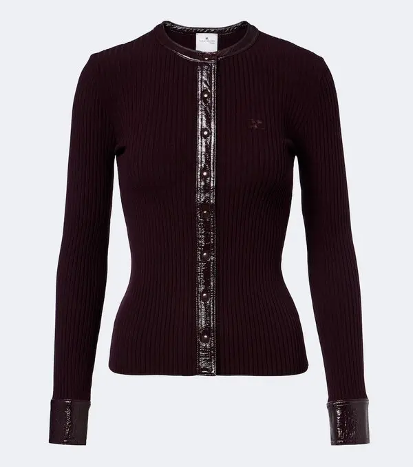 COURREGES Courrèges Ribbed-knit Cardigan With Button Detail - Burgundy