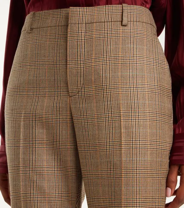 Saint Laurent Prince Of Wales Check Wool Flared Pants - Beige