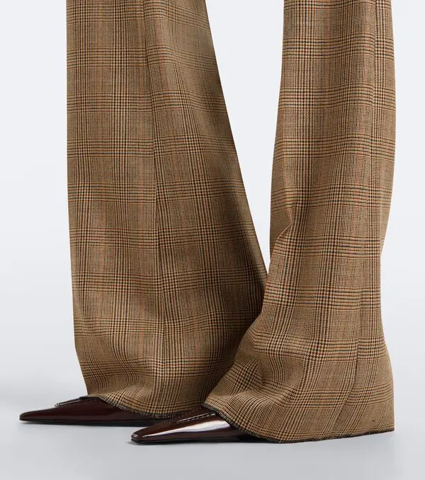 Saint Laurent Prince Of Wales Check Wool Flared Pants - Beige