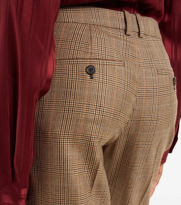 Saint Laurent Prince Of Wales Check Wool Flared Pants - Beige