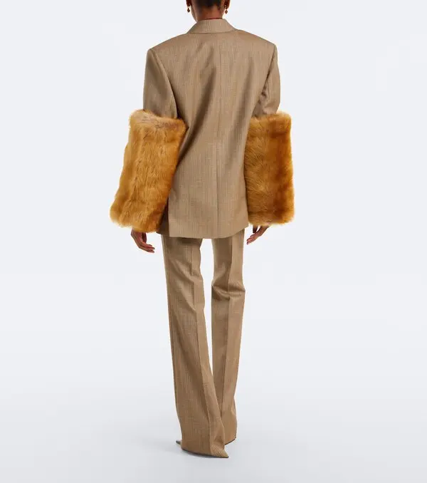 Saint Laurent Prince Of Wales Check Wool Flared Pants - Beige