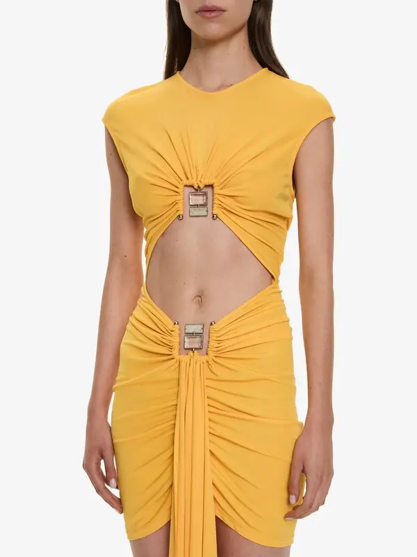 Christopher Esber Bezel Quartz Disconnect Short Sleeve Mini Dress - Carnelian