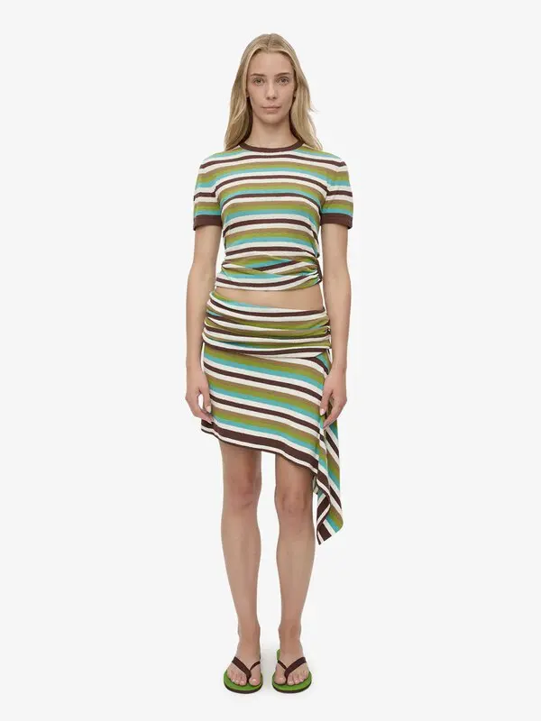 Christopher Esber Stripe Knit Extension Drape Mini Skirt - Vert Stripe