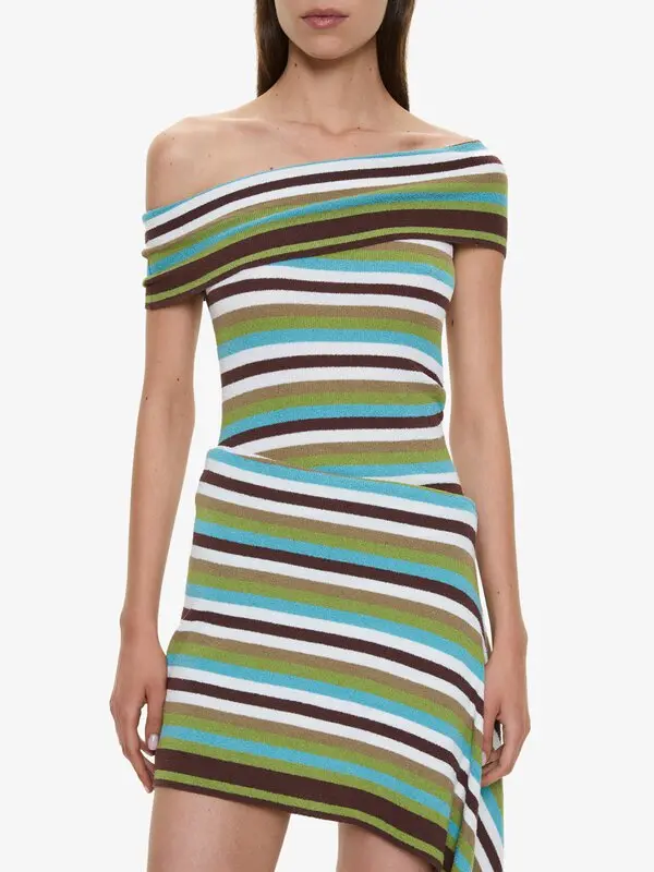 Christopher Esber Off-shoulder Stripe Knit Extension Drape Mini Dress