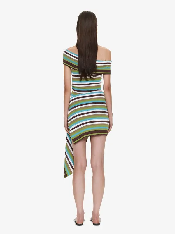 Christopher Esber Off-shoulder Stripe Knit Extension Drape Mini Dress