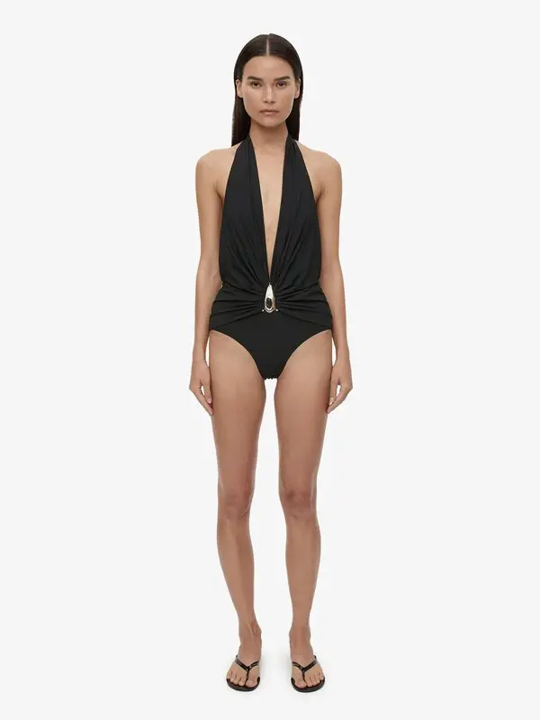 Christopher Esber Crystal Pendant Halterneck One-piece - Black