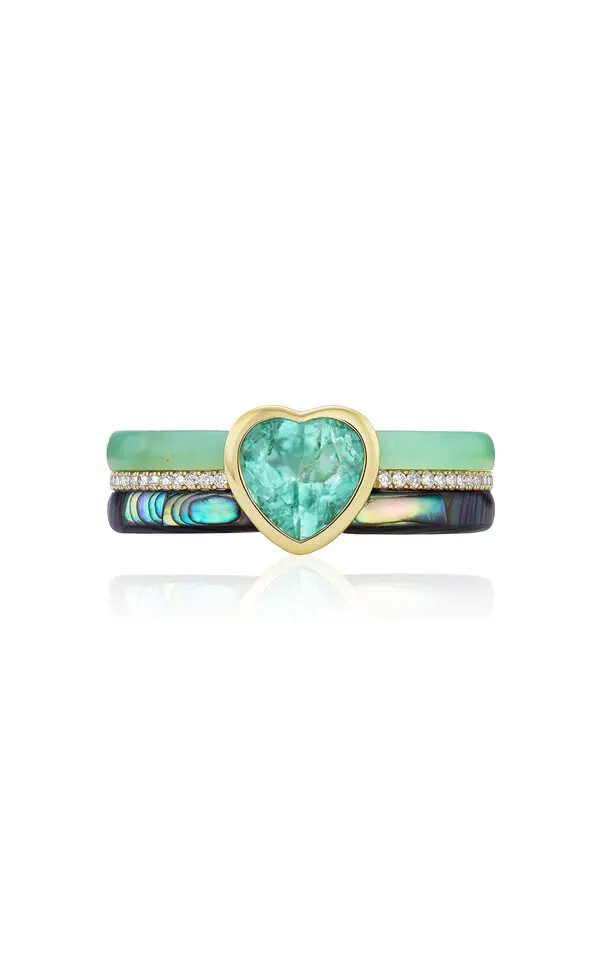 EMILY P. WHEELER 18k Yellow Gold Emerald Heart Stacked Ring - Green