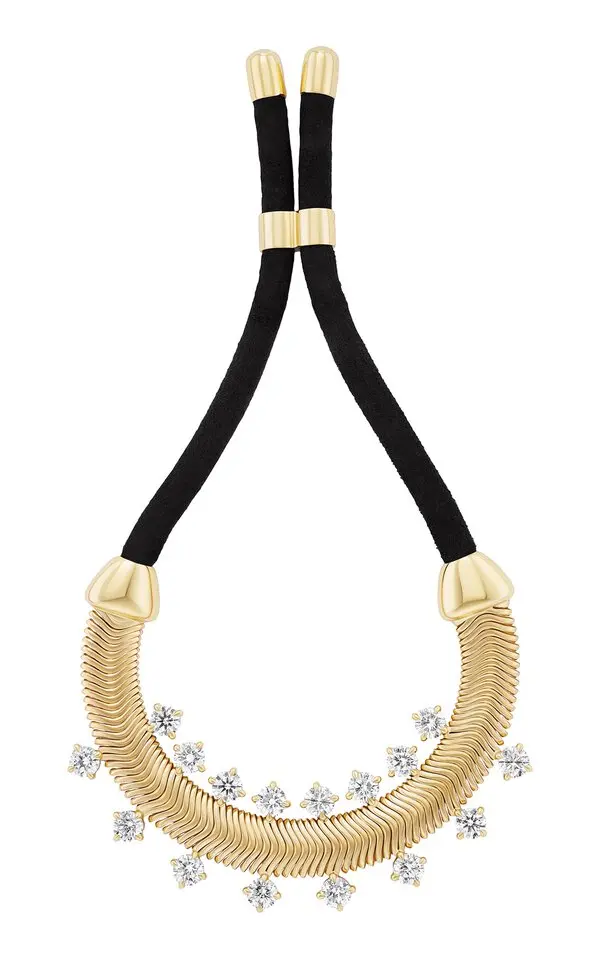 EMILY P. WHEELER 18k Yellow Gold Suede And Snake Chain Diamond Bracelet - White